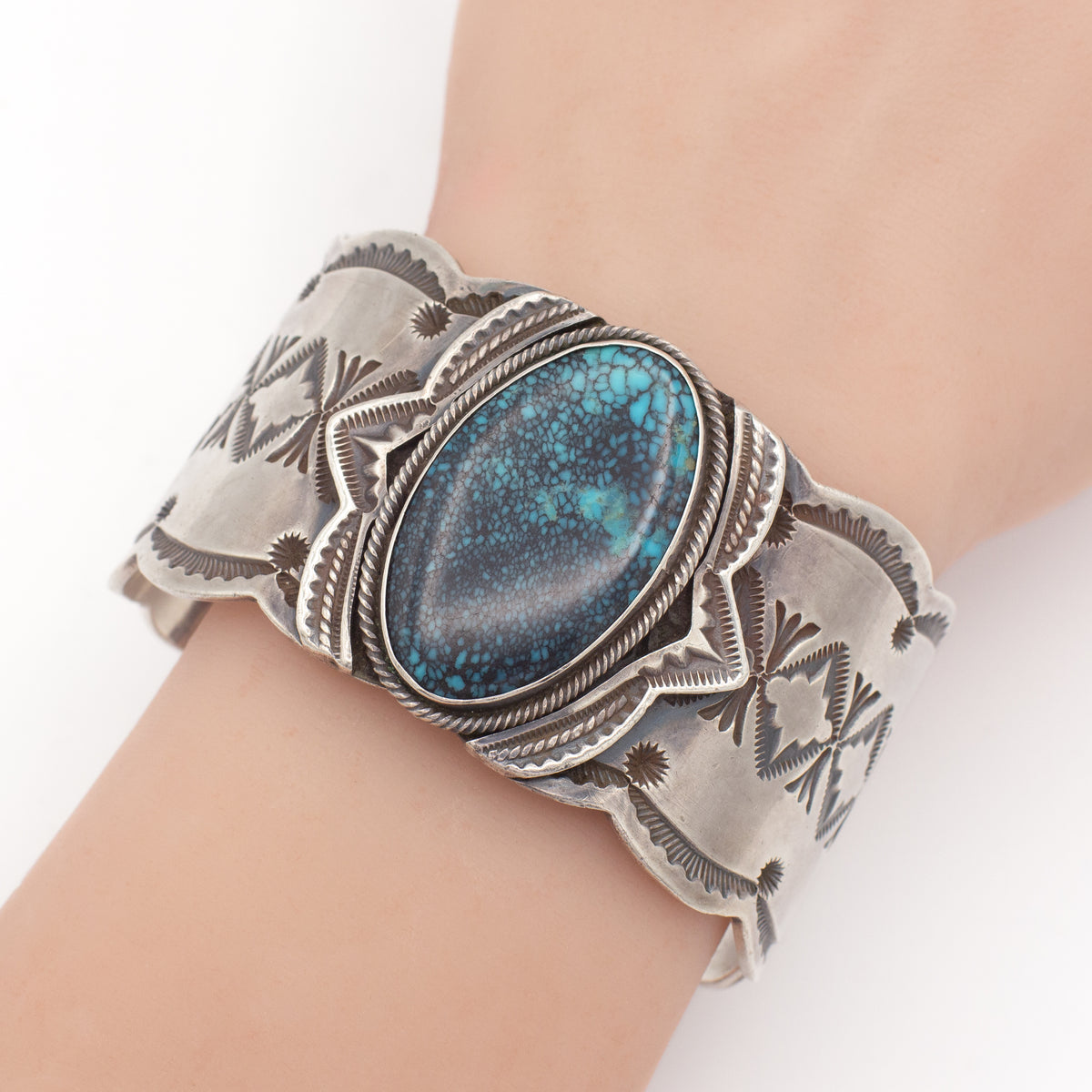 Wilson Begay Navajo Handmade Sterling Silver Natural Turquoise Cuff Br