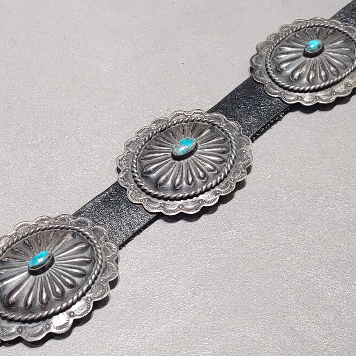 Concho Belt -Turquoise Sterling Silver Oval Conchos