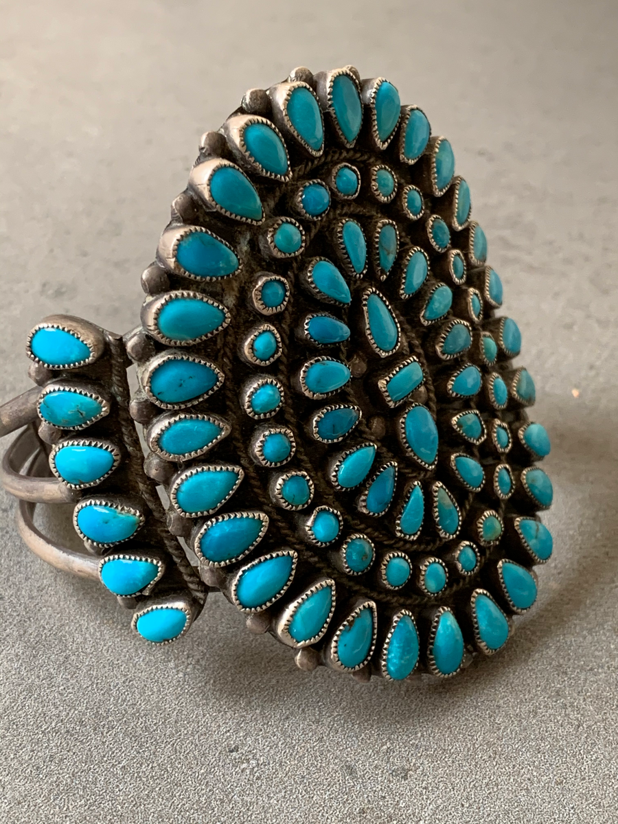 Johnny Mike Begay Navajo Sterling Turquoise Cluster Bracelet